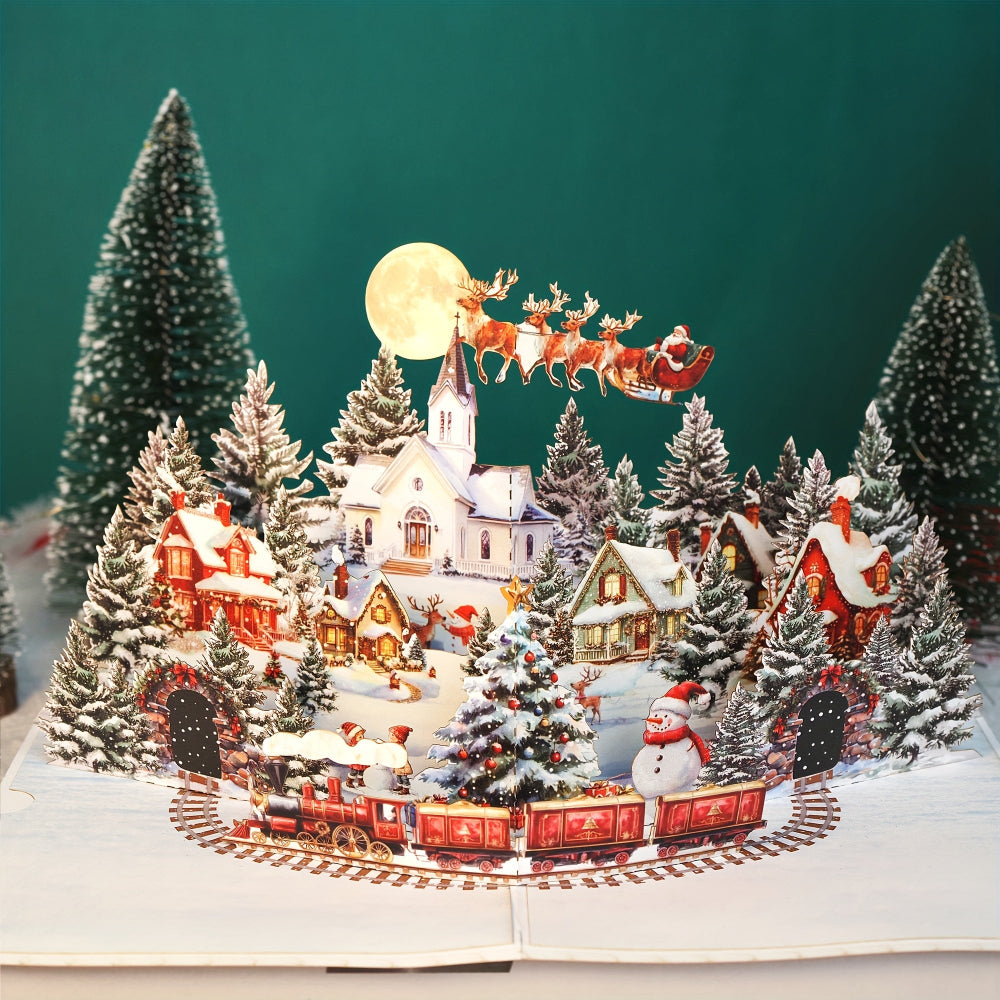 Christmas Cards 3D Pop Up Santa Village Holiday Scene
