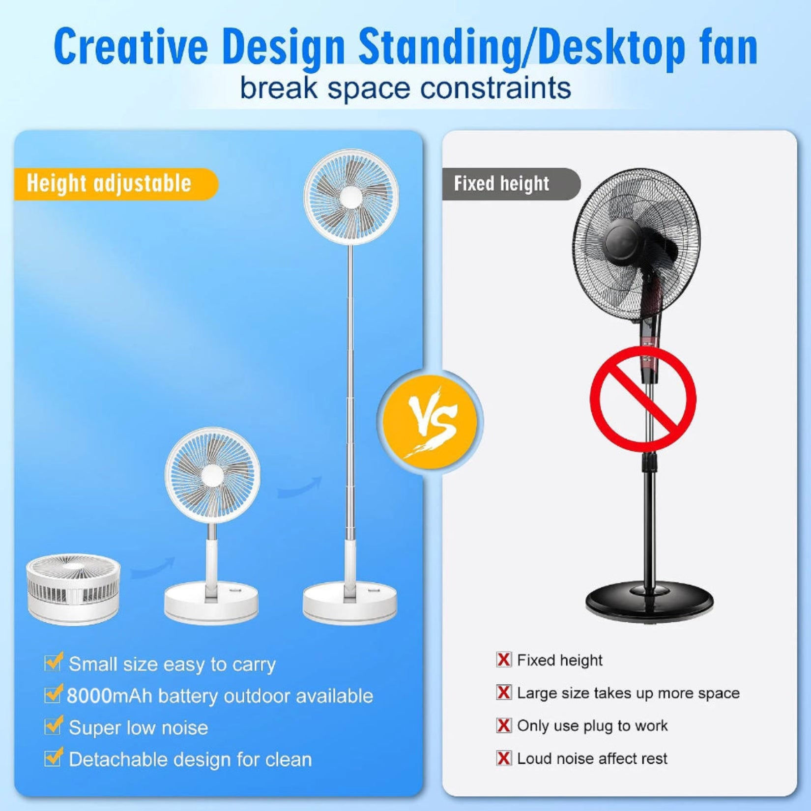 Portable Fan Misting Fan Foldable Telescopic USB Rechargeable Remote